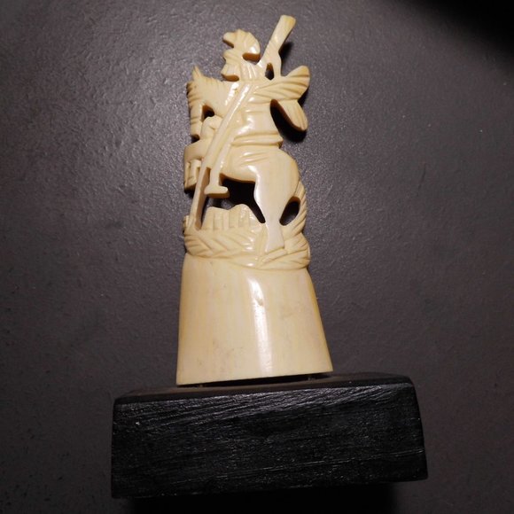 Art | Vintage Carved Bone Statue On Wood Base 5 Tall | Poshmark
